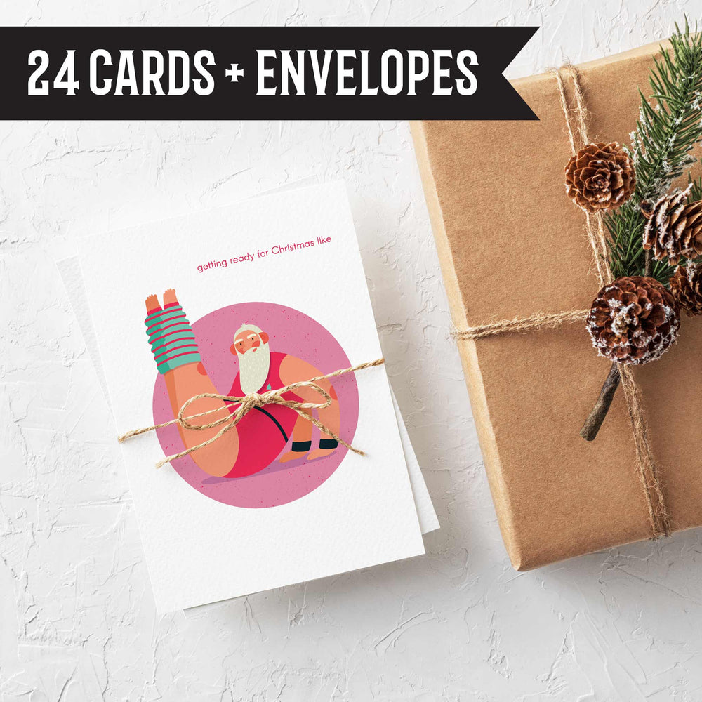 Yoga Fitness Santa Christmas Cards - 24 PACK Sporty Santa Holiday Cards ...