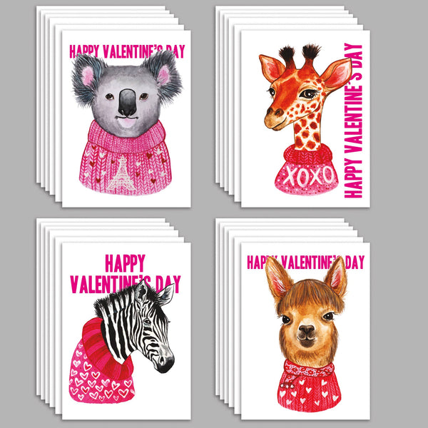 Valentine's Day Cat Cards - 24 Pack - Girly Baby Animals for Friends ...