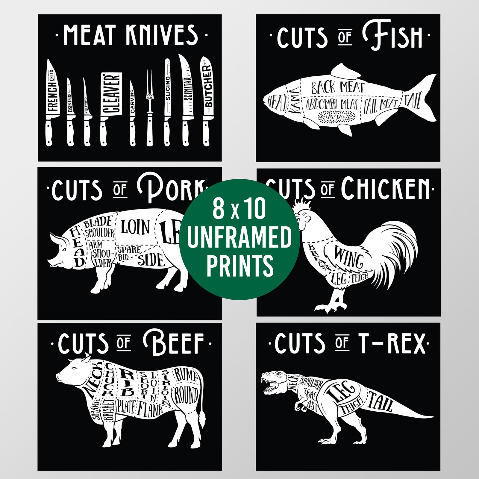 Funky Butcher Cuts of Meat Prints - 6 Prints - Ritzy Rose