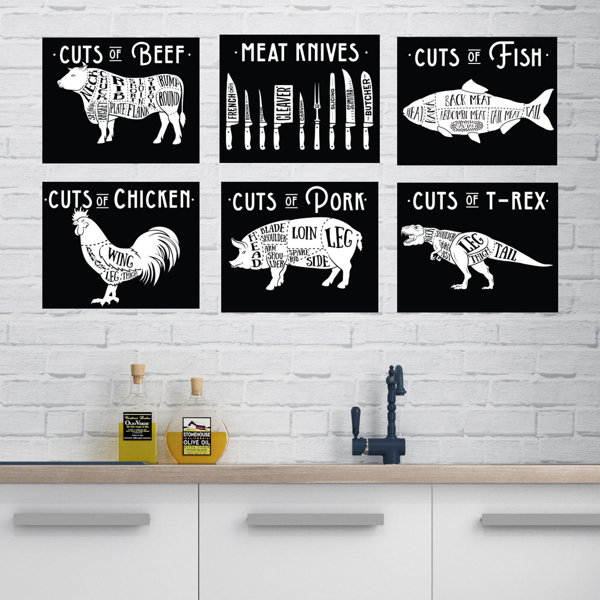 Funky Butcher Cuts of Meat Prints - 6 Prints - Ritzy Rose
