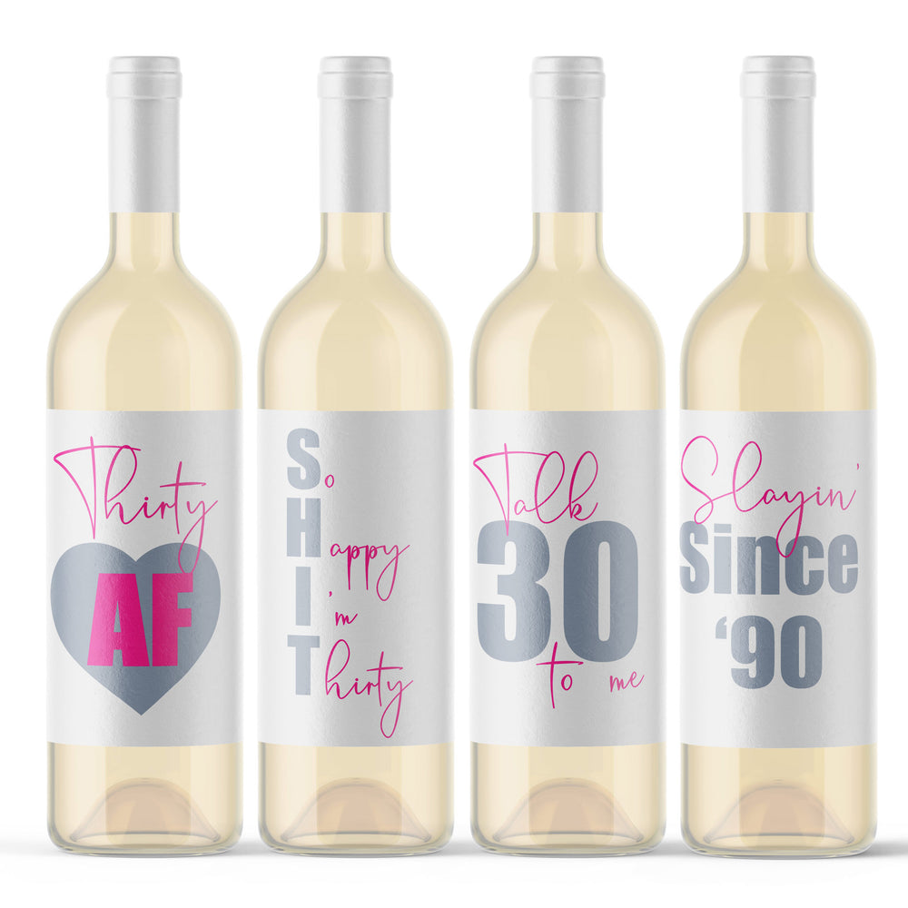 30th Birthday Wine Labels - 4 Pack - Ritzy Rose